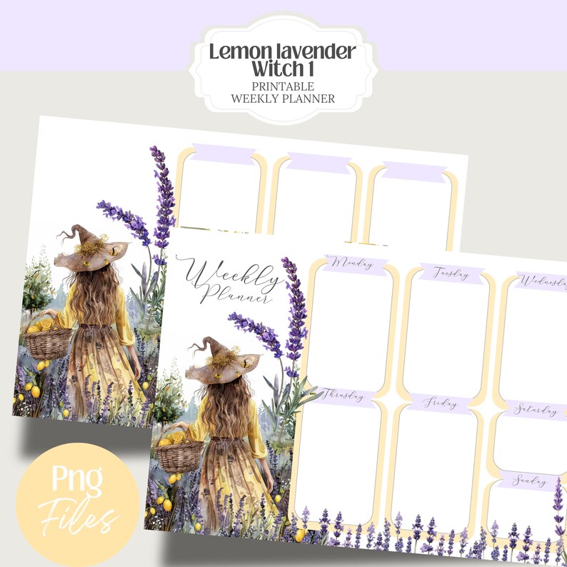 Lemon Lavender Witch Weekly Printable Png Planner, Blank Writing Paper ...