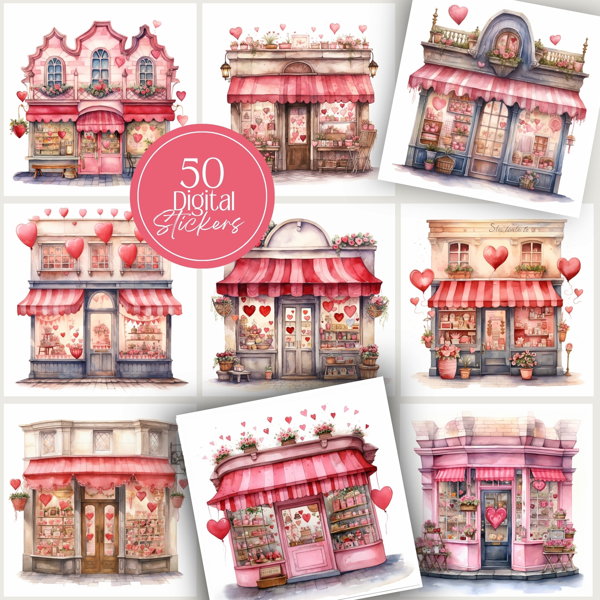 Love Shops Valentines Day Png Clipart Bundle for Planner Junk Journal ...