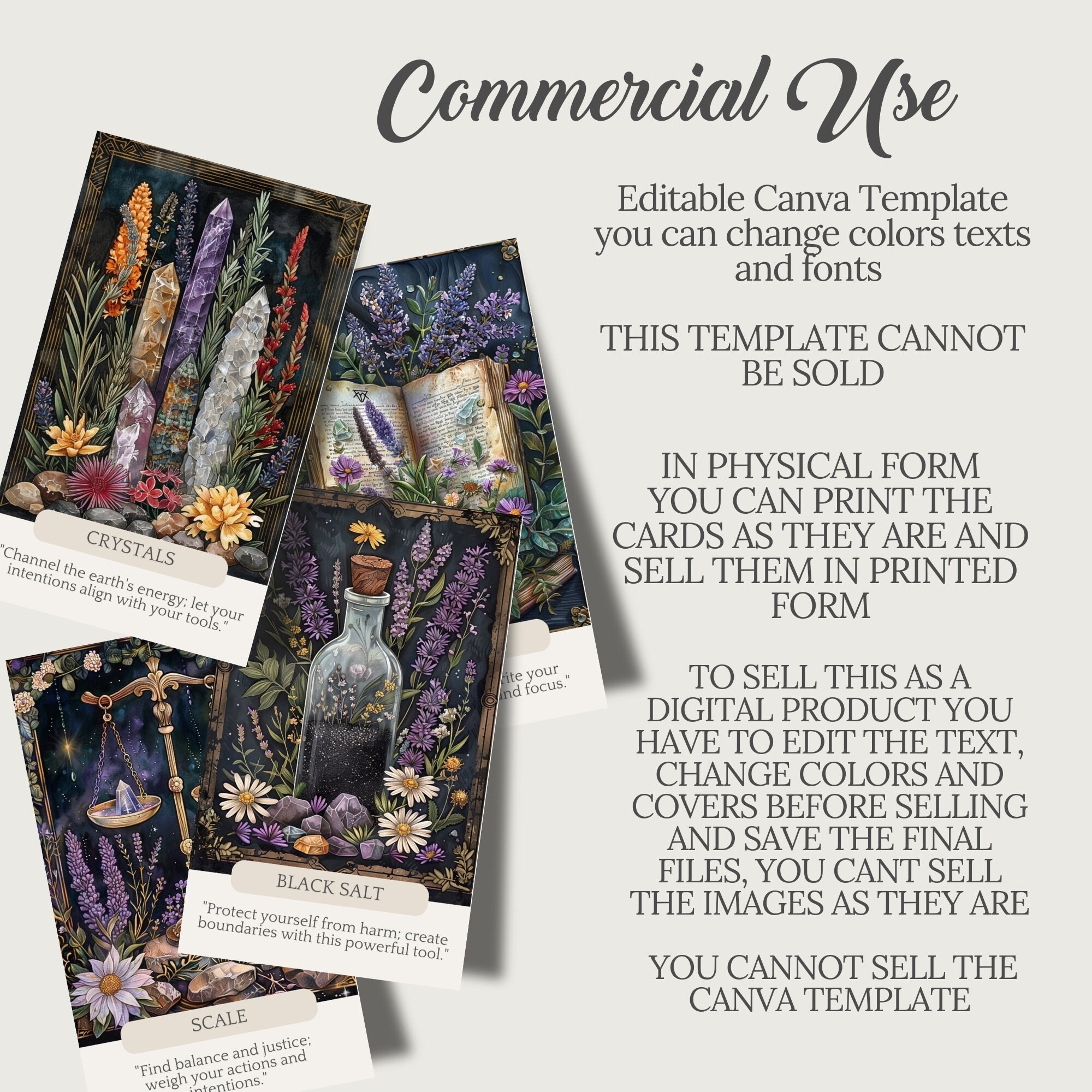 Witch Tools Oracle Cards, Witchy Printable Deck, Editable Template ...