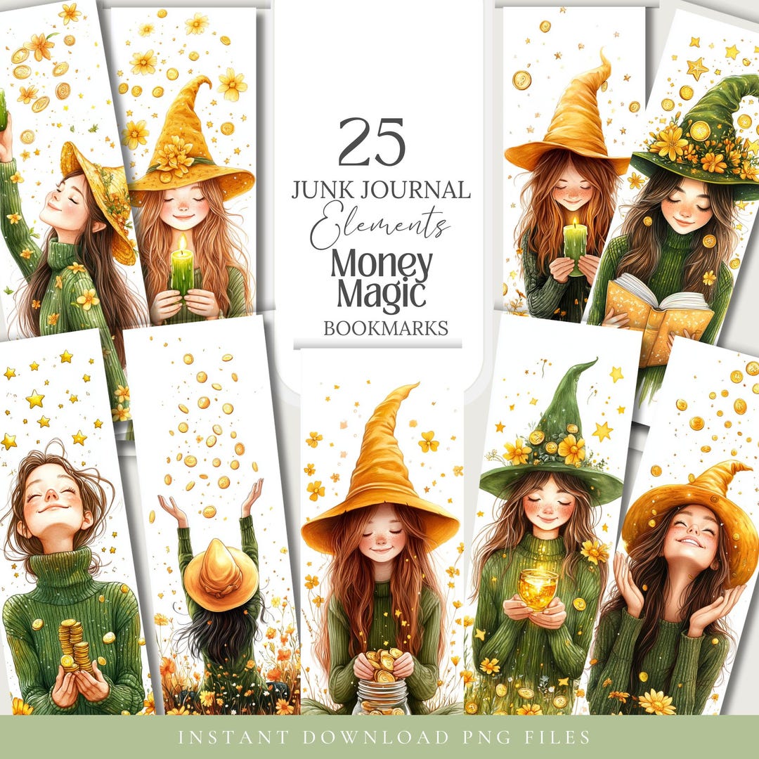 Witchy Bookmarks PNG Money Magic Tags Rich Witch Manifestation Clipart ...