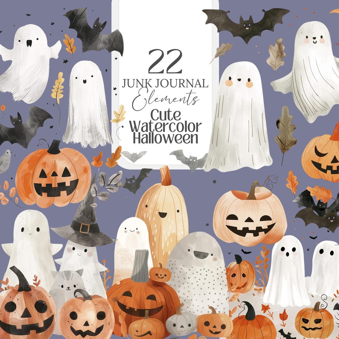 Cute Halloween Watercolor Clipart | Fun PNG Illustrations, Nursery Art ...