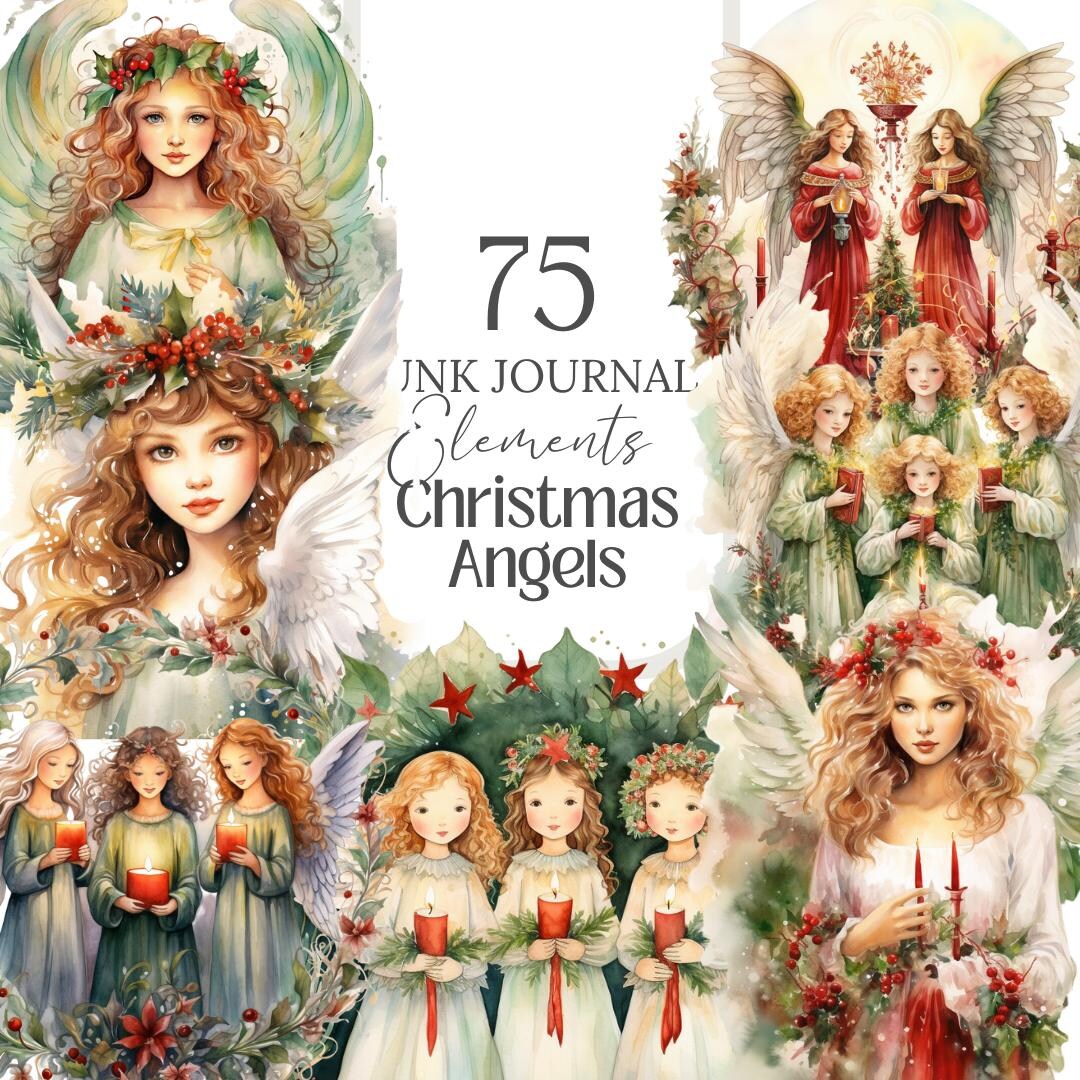Christmas Angels Png Clipart Stationary Set, Watercolor Scene Christmas ...