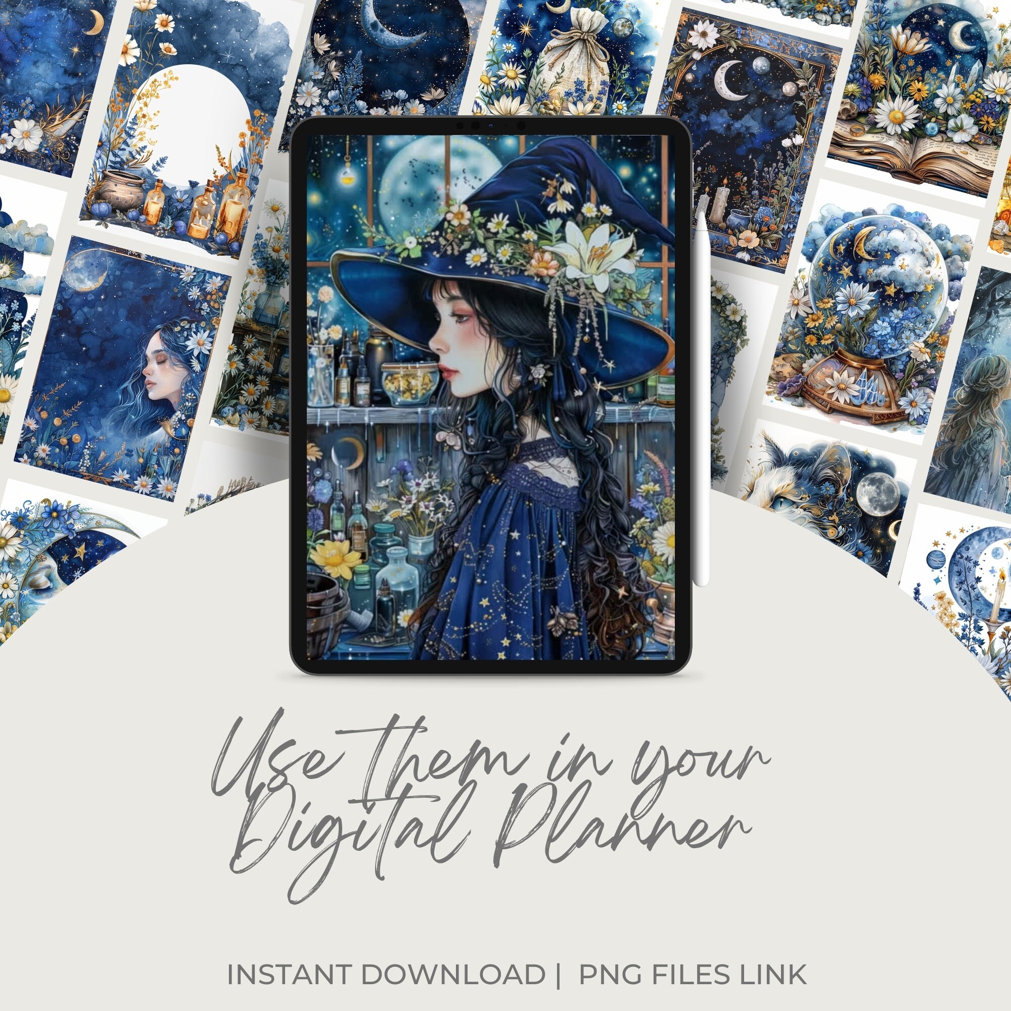 Moon Witch Png Digital Grimoire Paper Witchy Wallpaper Planner Set for ...