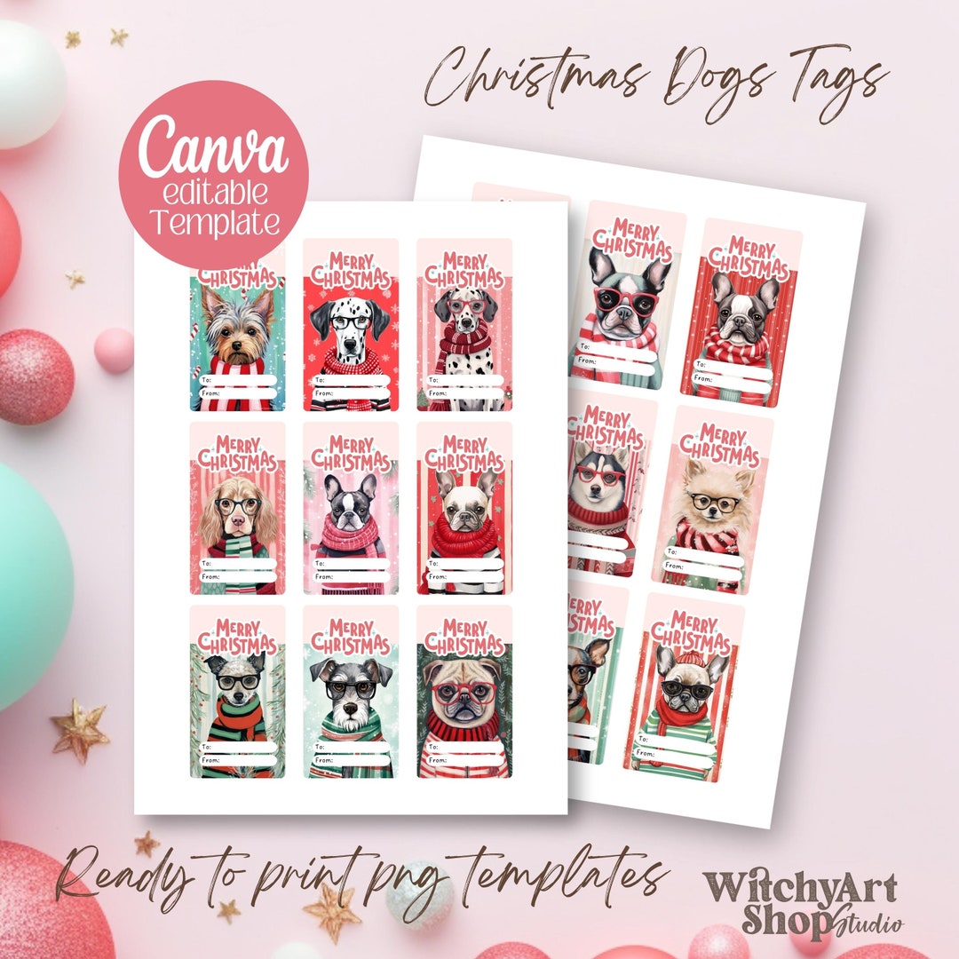 Christmas Dog Gift Tag Editable Puppy Tag Pet Treat Favor Label Holiday ...