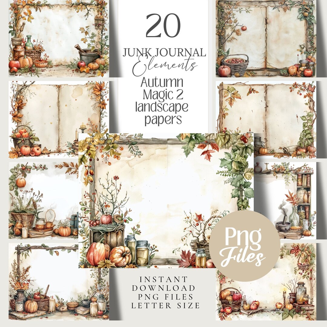 Autumn Magic 2 Fall Pages Png Digital Grimoire Covers for Book of ...