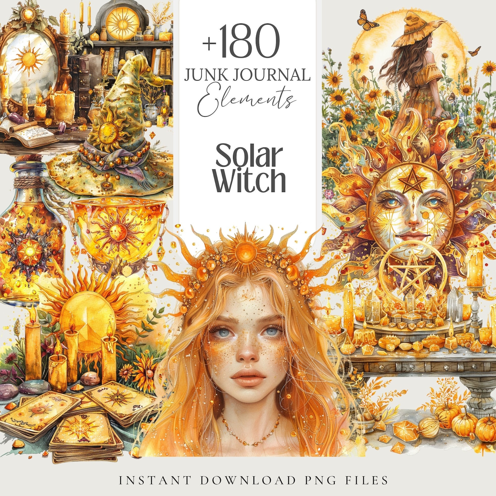 Solar Summer Witch Clipart Planner Witchy Stickers Wallpaper for ...