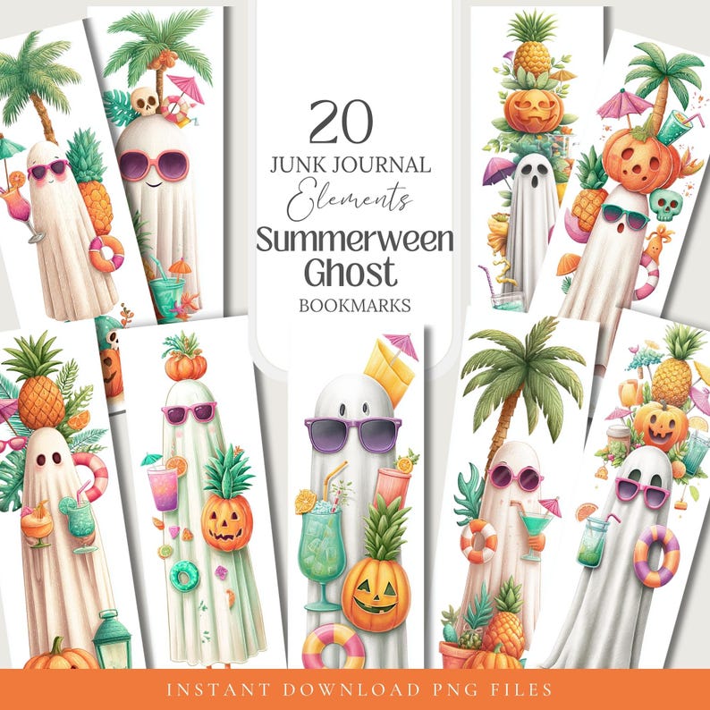 Summerween PNG Bookmark Pool Party Tag Wicca Scrapbook Ghost Label ...