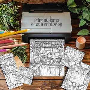 Kitchen Witch Coloring Pages Cottagecore Coloring Illustrations Witchy ...