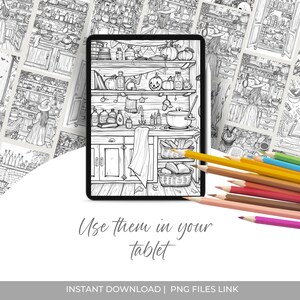 Kitchen Witch Coloring Pages Cottagecore Coloring Illustrations Witchy ...