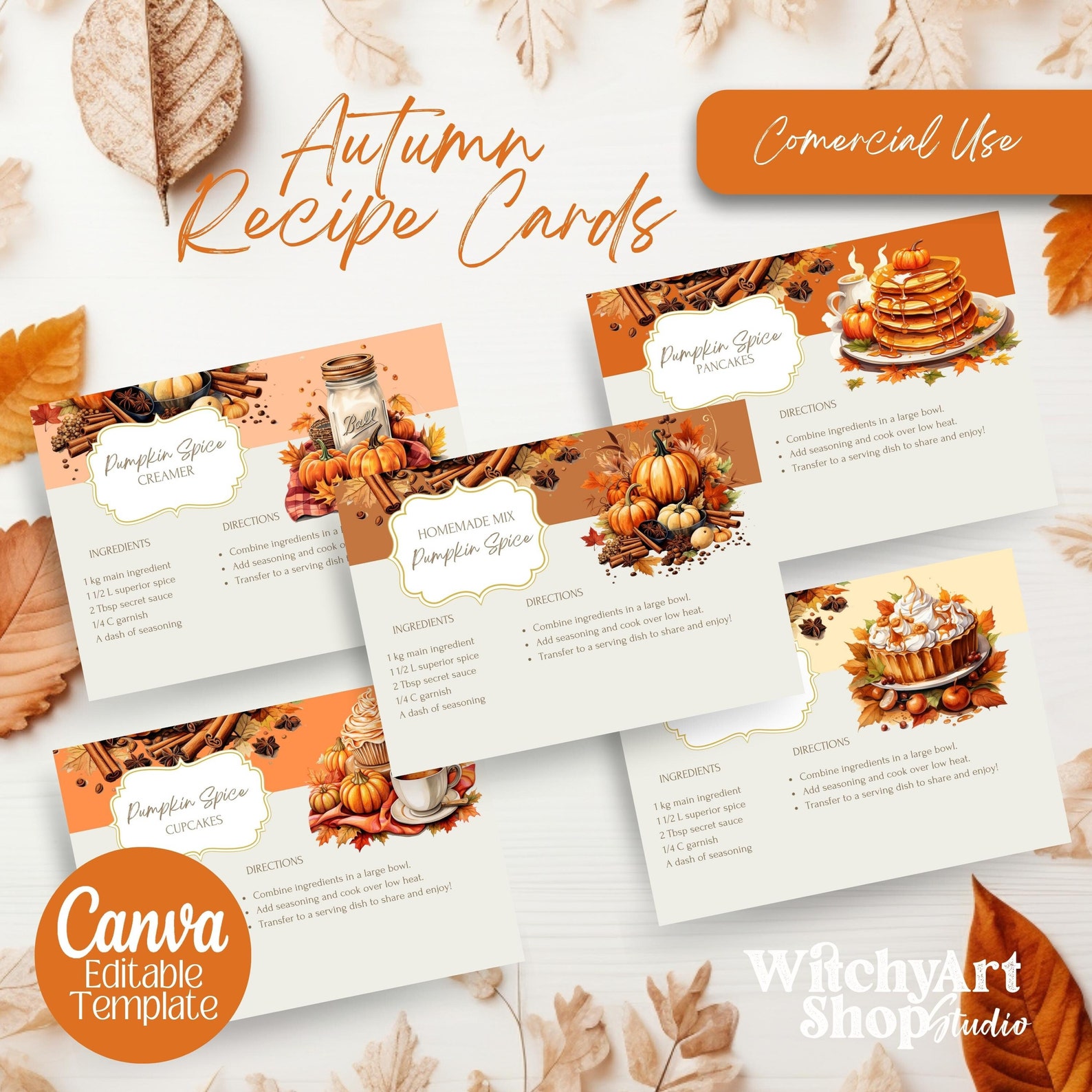 Autumn Fall Recipe Card Printable, Template, Pumpkin Thanksgiving ...