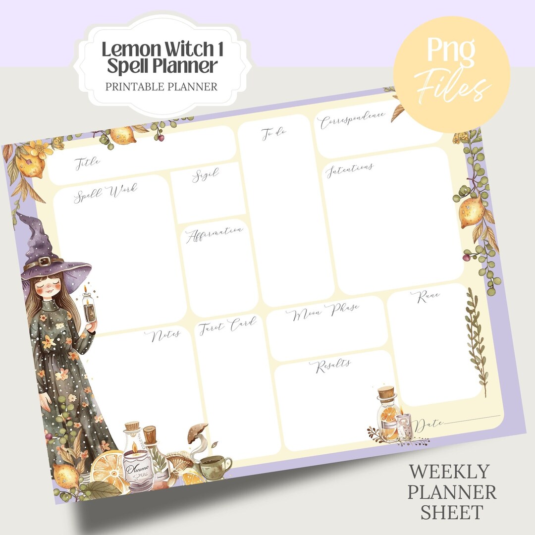 Lemon Witch Spell Planner: Printable Grimoire Pages (PNG) - Etsy