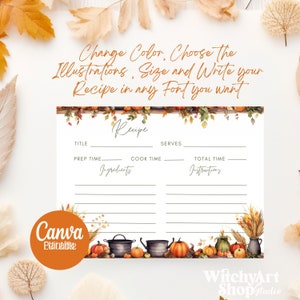 Editable Thanksgiving Dinner Recipe Cards | Fall Cooking Printable ...