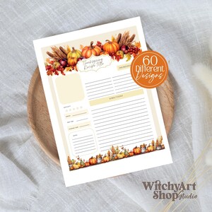 Autumn Fall Recipe Card Printable, Template, Pumpkin Thanksgiving ...