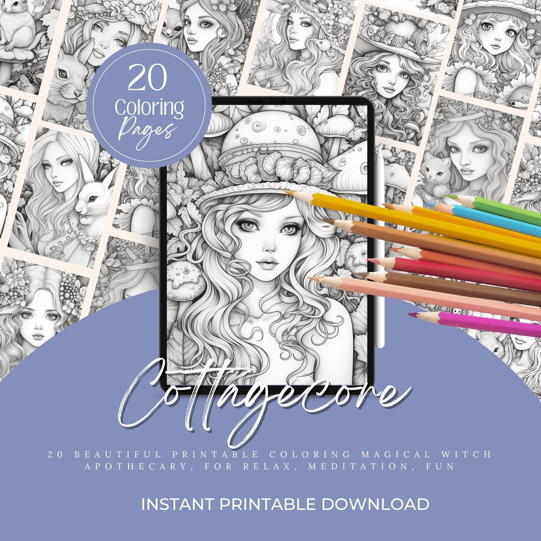 Fairy Coloring Pages Png Cottagecore Fantasy Pages Cute Girl Adult ...