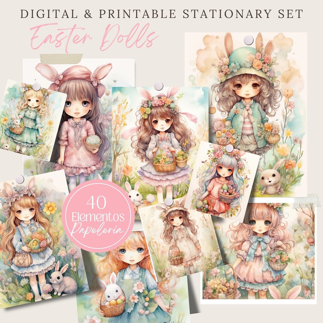 Easter Chibi Kawaii Dolls Png Clipart, Watercolor Wall Art Gallery ...