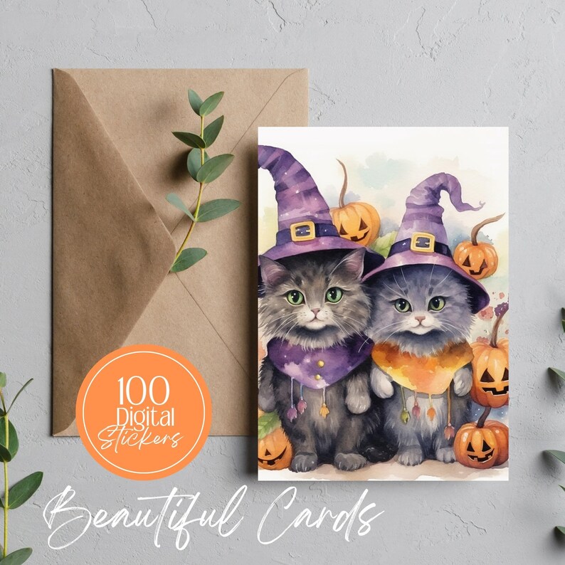 Halloween Cats Watercolor Clipart Bundle 100 PNG Spooky Cat Images ...