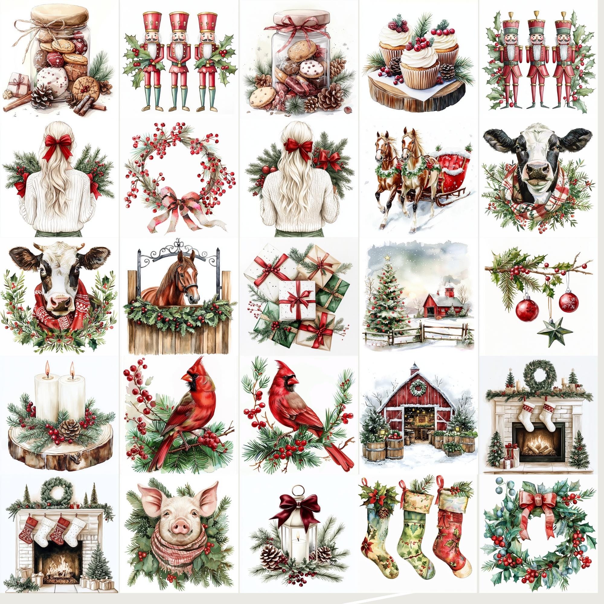 Christmas Farmhouse PNG Clipart: Rustic Holiday Graphics (digital ...