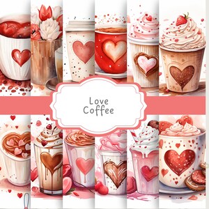 Valentine's Day Coffee Clipart: Latte Heart PNG Graphics (digital ...