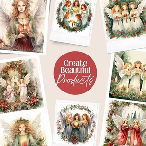 Christmas Angels Png Clipart Stationary Set, Watercolor Scene Christmas ...