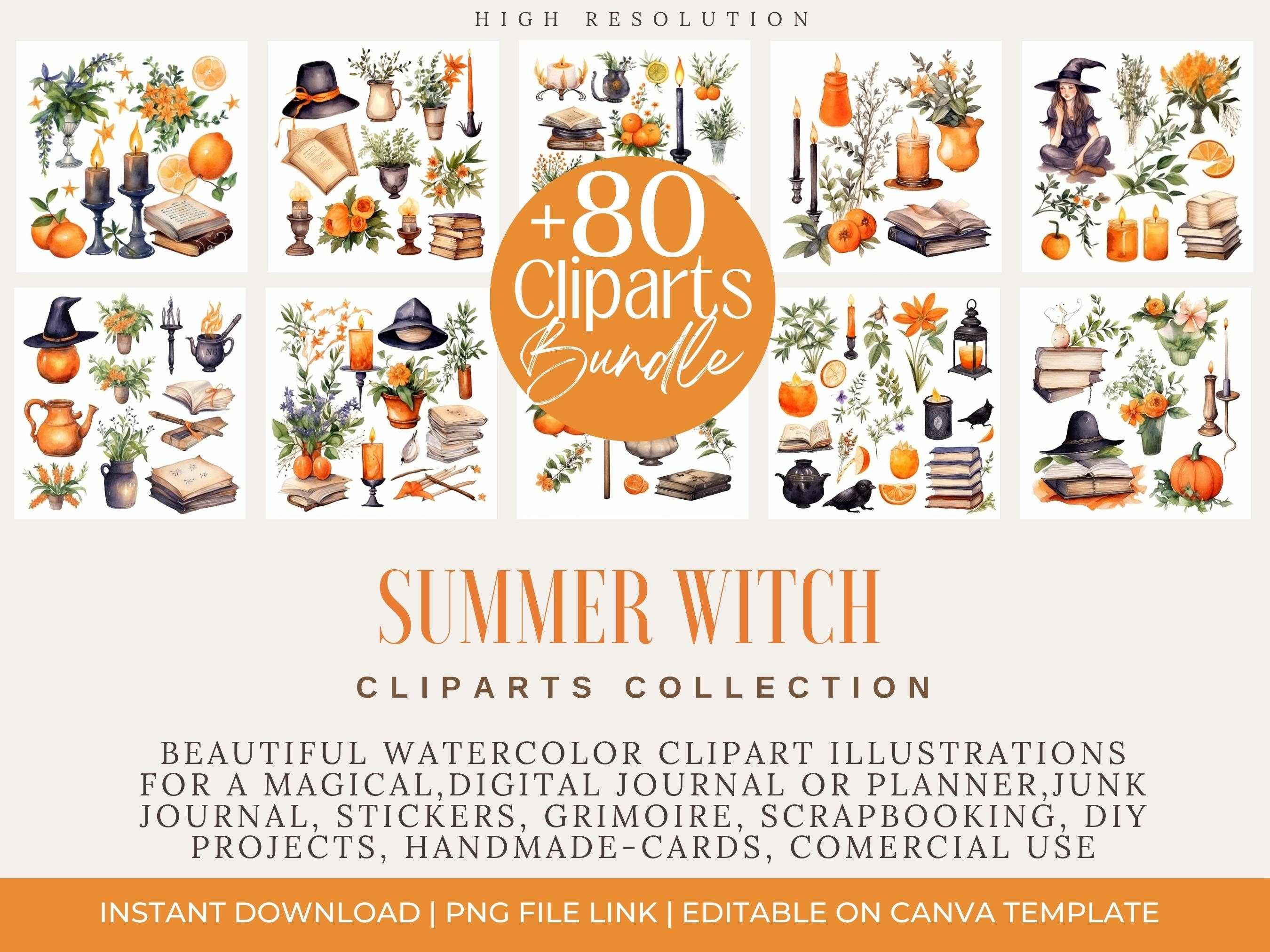 Summer Witch Clipart: Witchy Planner Stickers for Grimoire (digital ...
