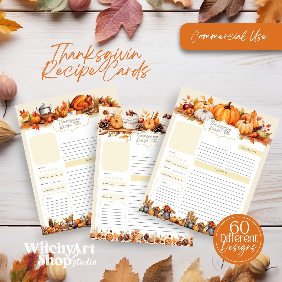 Autumn Fall Recipe Card Printable, Template, Pumpkin Thanksgiving ...