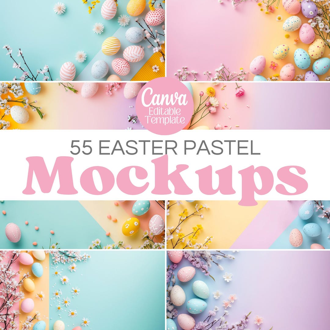 Pastel Easter Egg Mockup: Flat Lay Backgrounds (PNG Digital Download ...