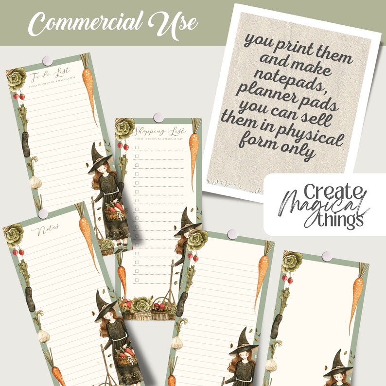 Garden Witch Notepad Stationery Set: To-do, Shopping Lists (PNG Files ...