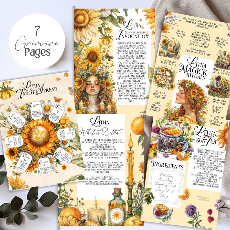 Litha Midsummer Book of Shadows, Digital Grimoire Paper Witchy ...