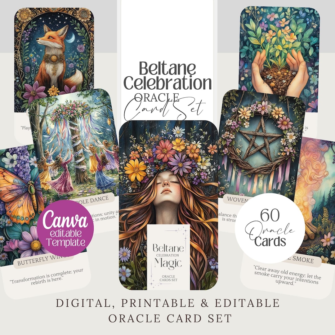 Beltane Oracle Card Deck: Wicca Spring Tarot, Editable PNG (digital ...