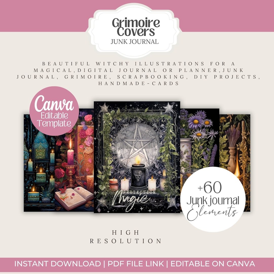 Grimoire Covers Set for Digital Grimoire Paper Illustrations, Witch ...