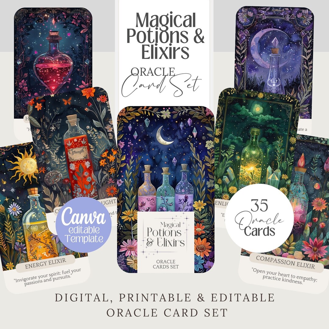 Potions and Elixirs Oracle Cards, Printable Deck, Editable Template ...
