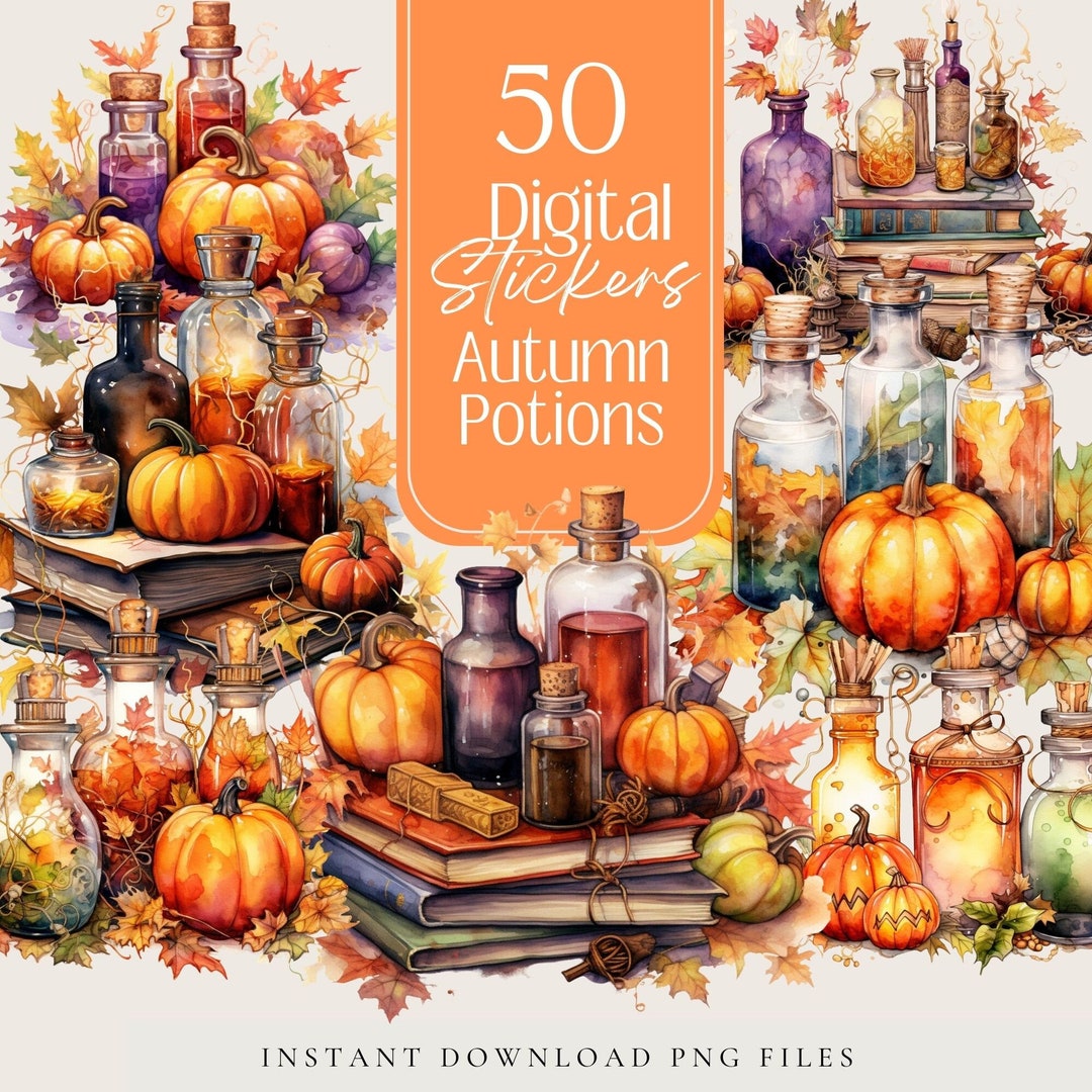 Potions Fall, Digital Grimoire Clipart Planner Witchy Stickers for for ...