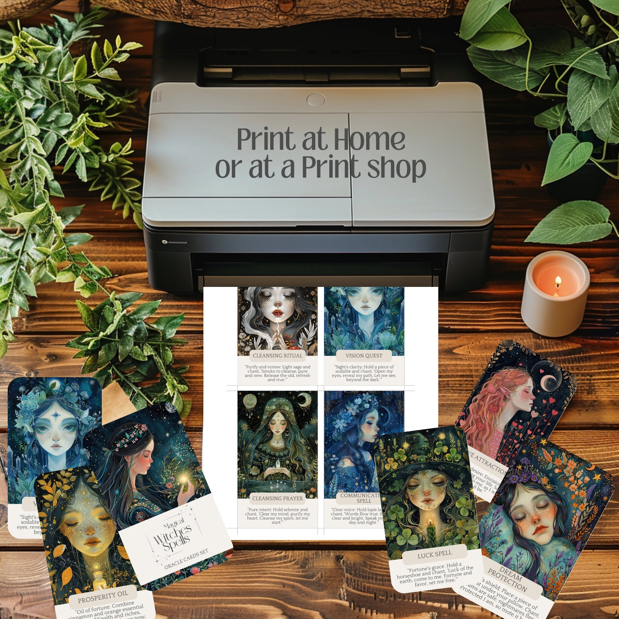 Witches Spells Oracle Cards, Witchy Printable Deck, Editable Template ...