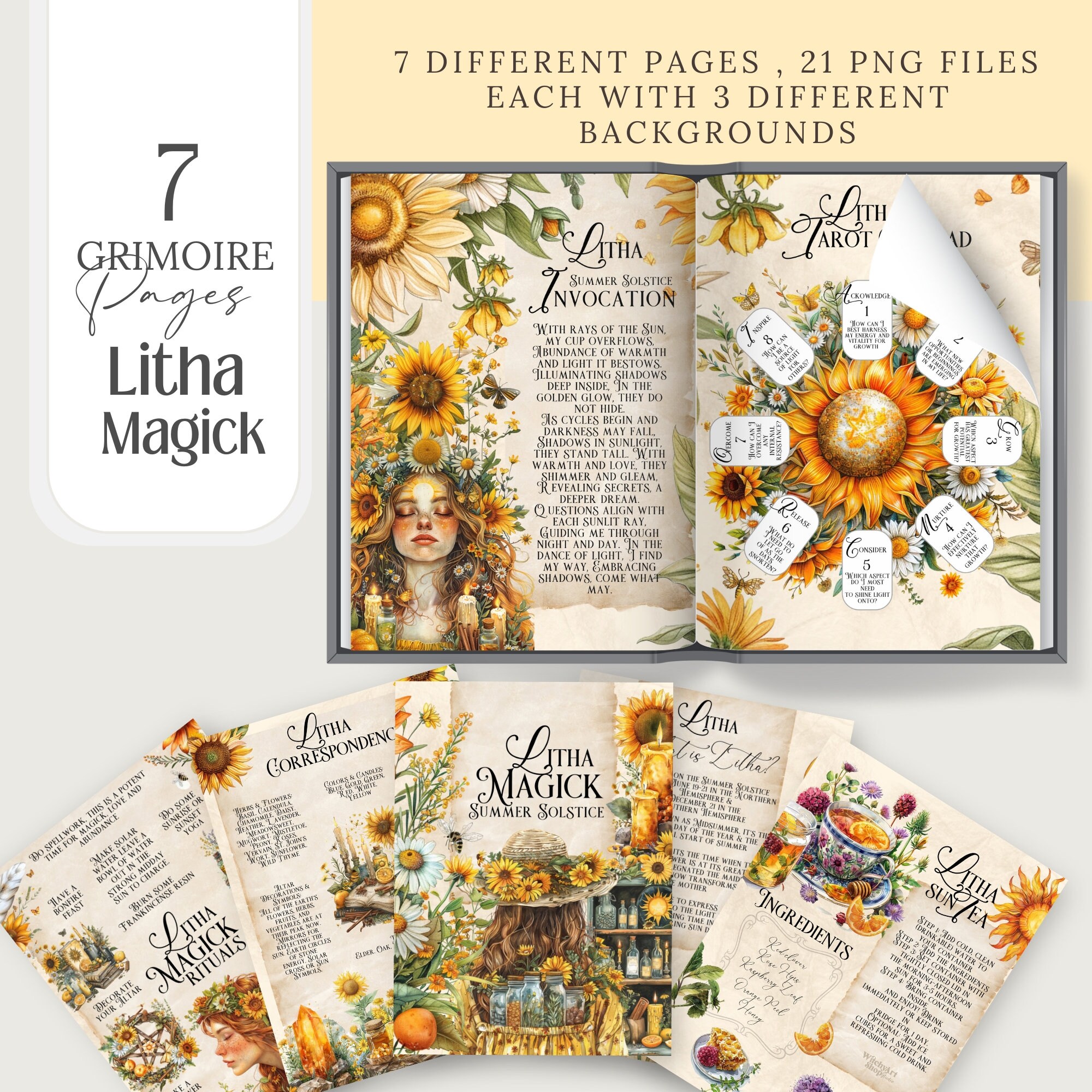 Litha Midsummer Book of Shadows, Digital Grimoire Paper Witchy ...