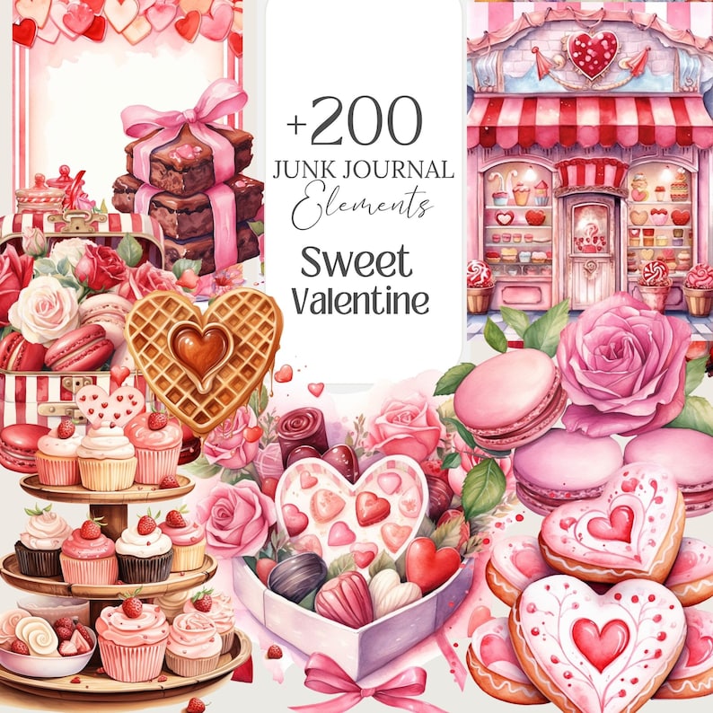 Valentine's Day Dessert Clipart: Bakery Sweets PNG Graphics (digital ...
