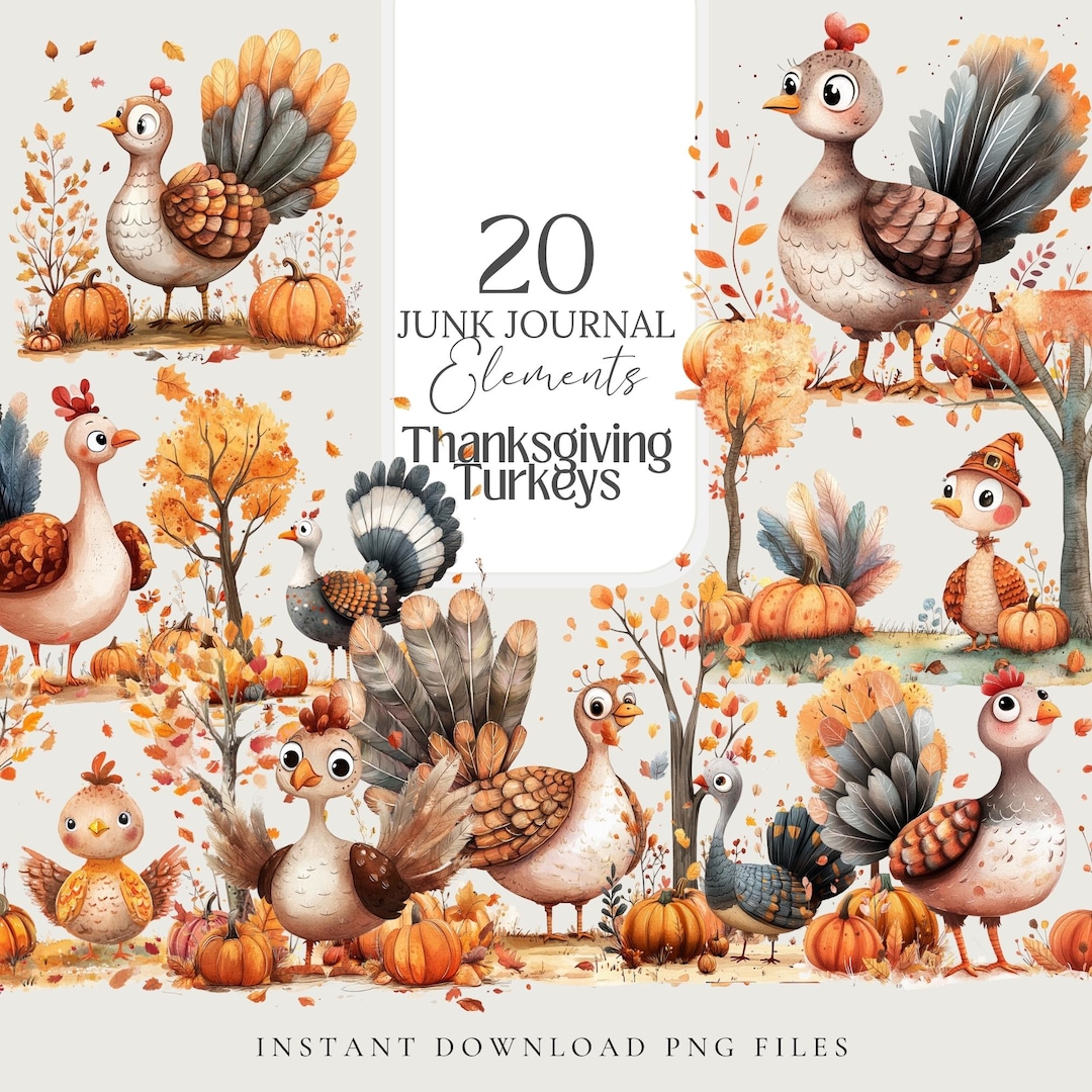 Thanksgiving Turkey Watercolor Clipart, Fall Nursery Graphics (PNG) - Etsy