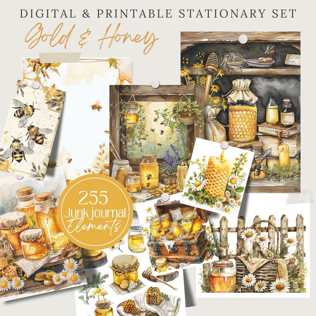Gold Honey Bees Spring Png Illustration Clipart Digital Witch Diary ...