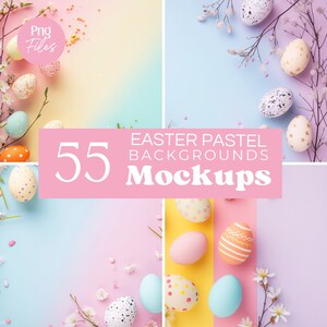 Pastel Easter Egg Mockup: Flat Lay Backgrounds (PNG Digital Download ...