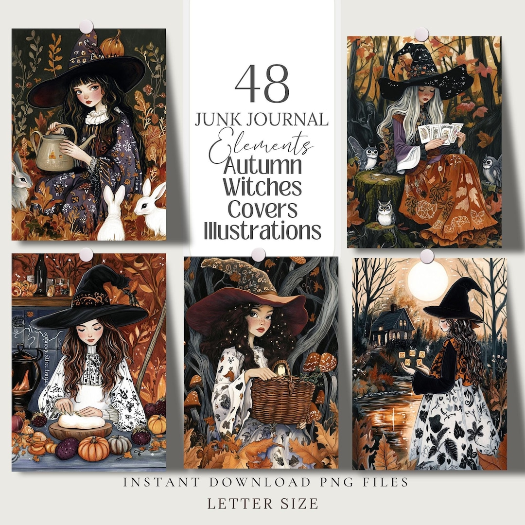 Mabon Autumn Fall Witches Png Junk Journal Covers for Digital Grimoire ...