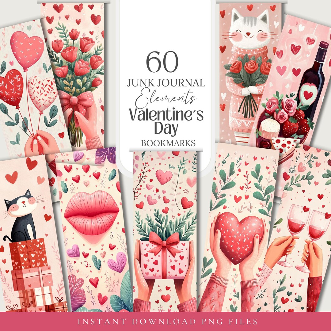 Valentines Day Bookmark PNG Book Lovers Valentines Gift Tag Witch ...