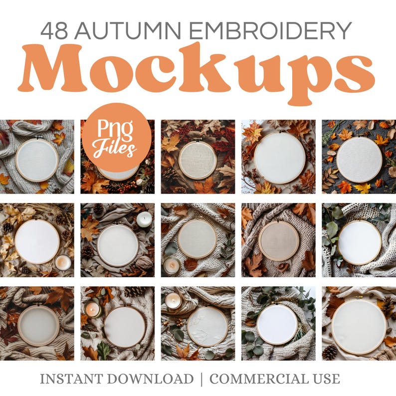 Cozy Autumn Embroidery Fall Flat Lay Mockup Set | 48 PNG Shop ...