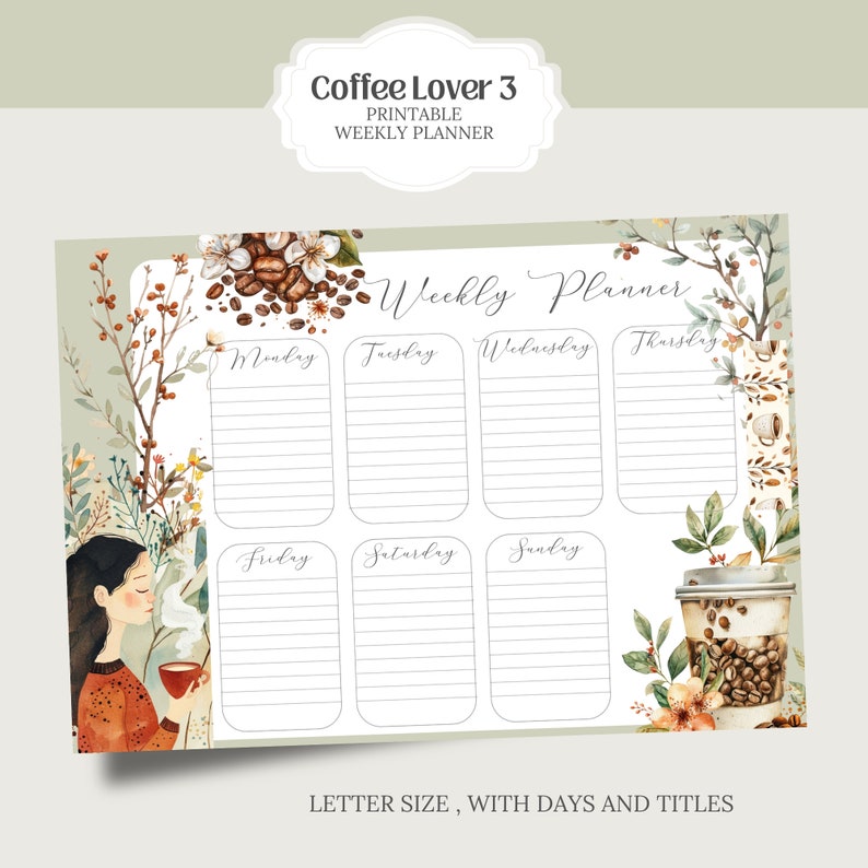 Coffee Lover 3 Weekly Printable Png Planner, Blank Writing Paper Sheet ...