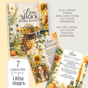 Litha Midsummer Book of Shadows, Digital Grimoire Paper Witchy ...