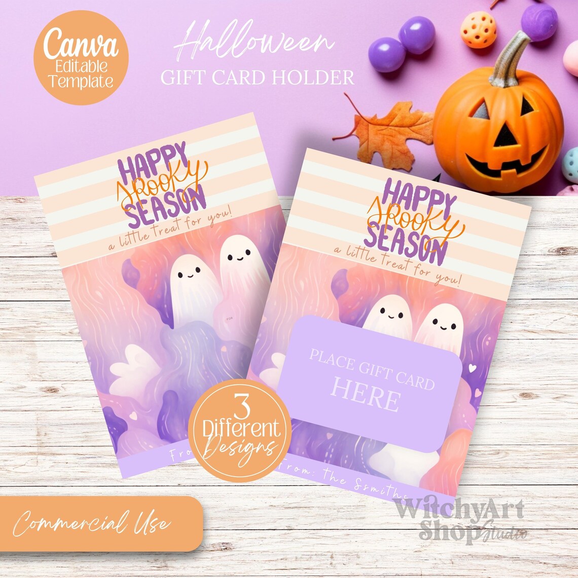 Printable Halloween Ghost Gift Card Holder and Editable Canva Template ...