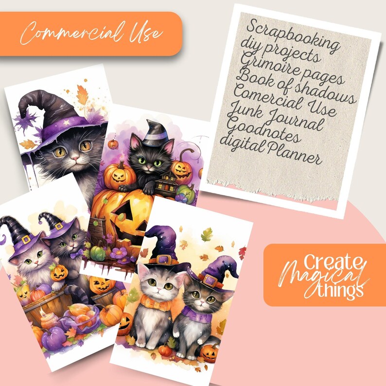 Halloween Cats Watercolor Clipart Bundle 100 PNG Spooky Cat Images ...