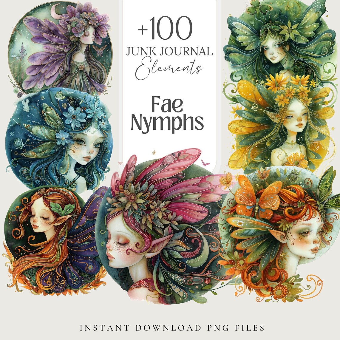 Watercolor Fairy Clipart: Fae Nymph PNG Fussy Cuts (digital Download ...