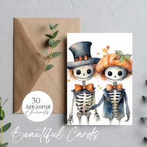 Cute Spooky Skeletons Clipart | Whimsical Halloween Watercolor Stickers ...