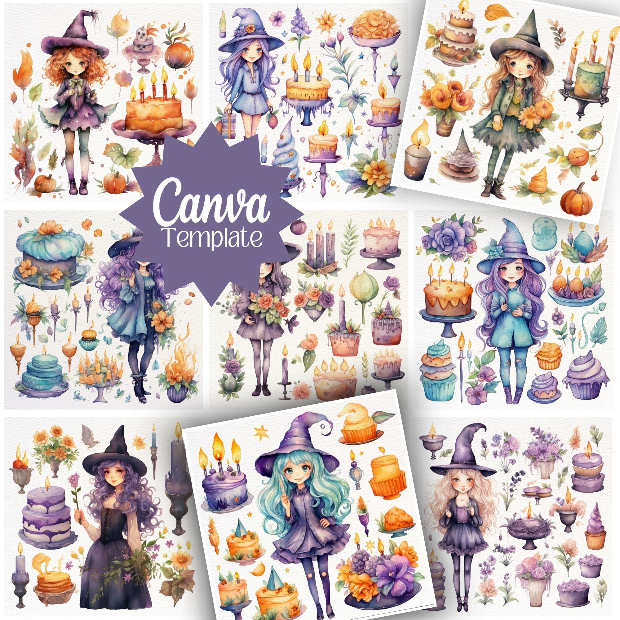 Witch Birthday Clipart Witchy Planner Stickers Wallpaper for - Etsy