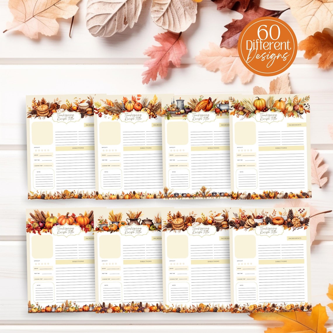 Autumn Fall Recipe Card Printable, Template, Pumpkin Thanksgiving ...