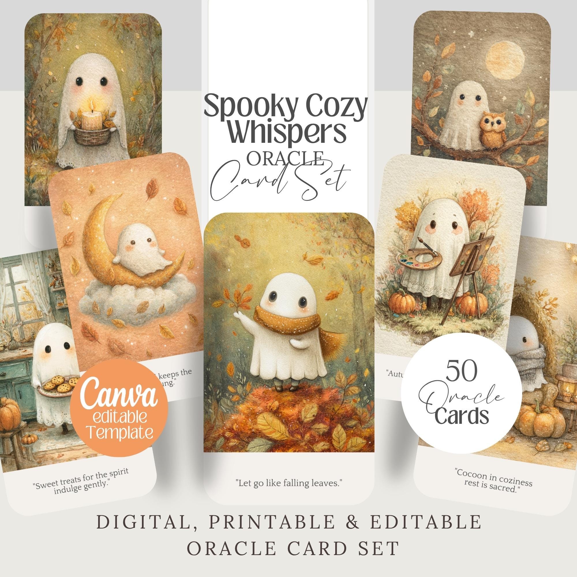 Cozy Spooky Fall Affirmation Cards Witchy Autumn Cottagecore Cute Ghost ...